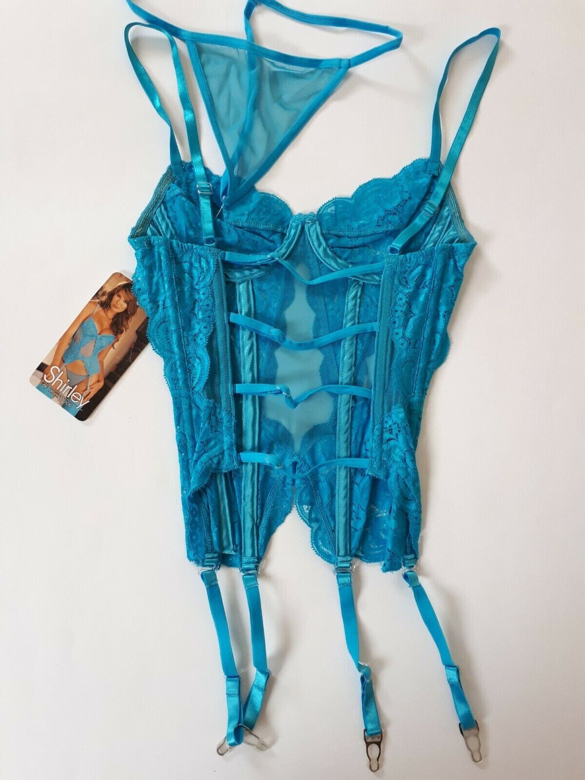 Shirley of Hollywood Turquoise Lace Bustier Size 38 Designer Basques ...