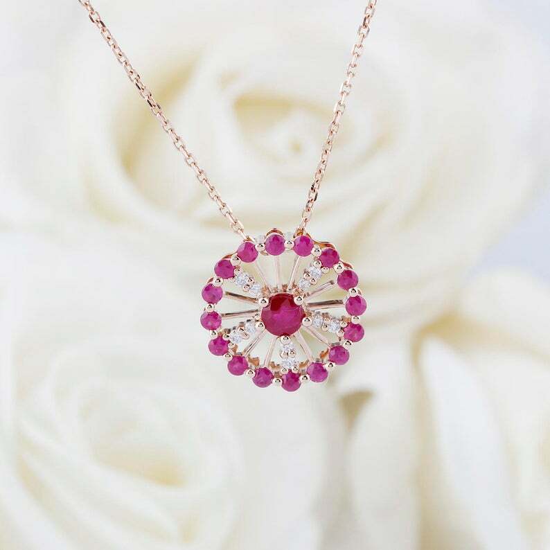 1.00 CT Round Cut Lab Created Ruby Ferris Wheel Necklace 14k Rose Gold ...