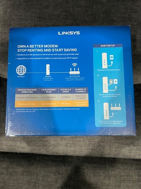 Linksys DOCSIS 3.0 24X8 Cable Modem CM3024 xfinity time warner cox ...