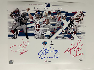 Eli Manning, David Tyree & Mario Manningham TRIPLE Autographed 16x20 ...