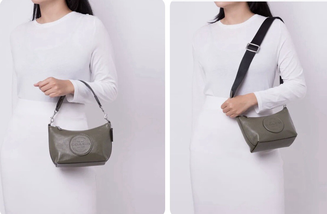 COACH Dempsey Shoulder Bag With Patch Olive Green Pebble COACH Dempsey Shoulder Bag With Patch Olive Green Pebble