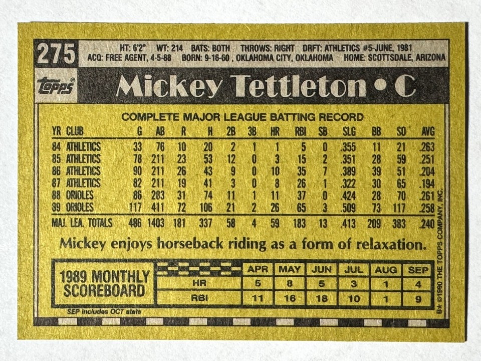 MICKEY TETTLETON Baltimore Orioles, Tigers 1990 Topps Baseball Card ...