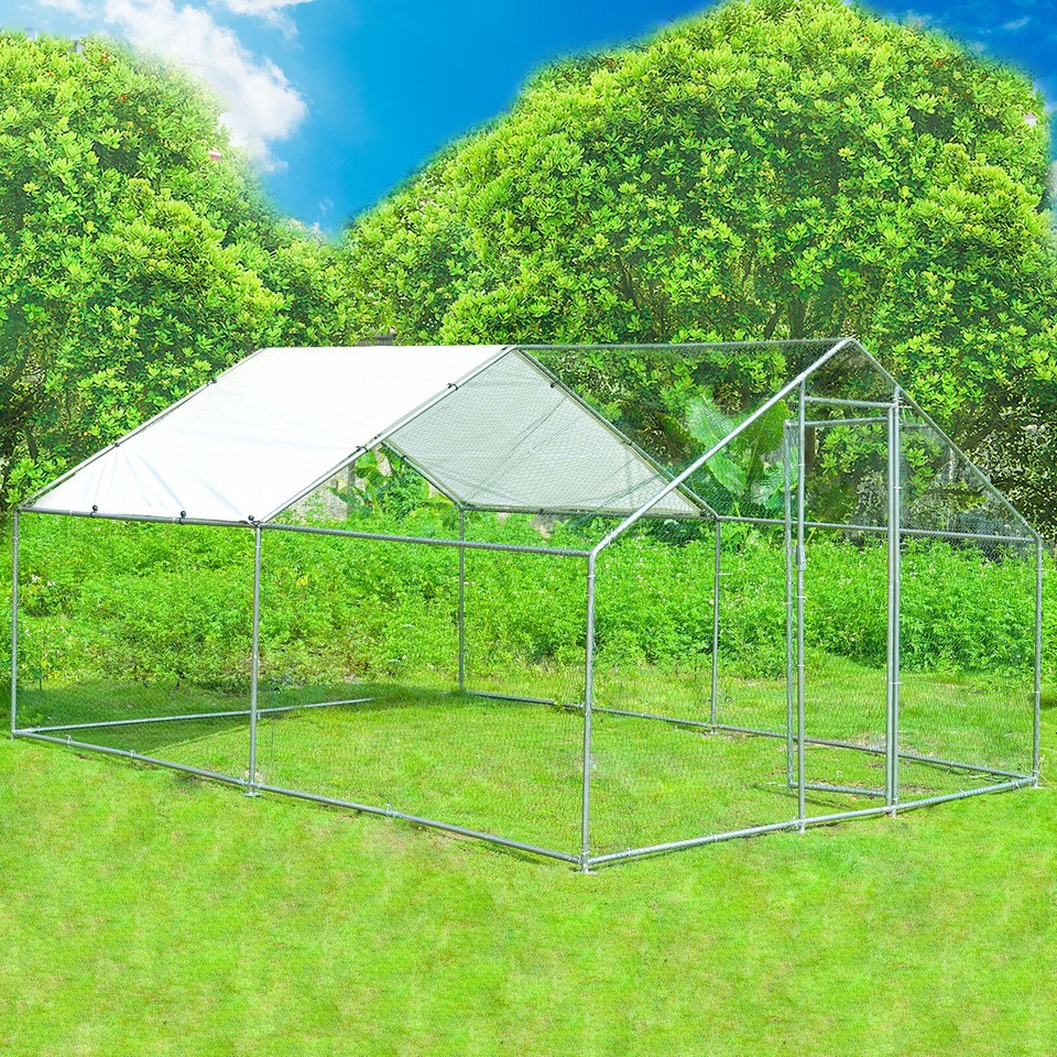 Chicken Coop Metal Heavy Duty Walk-in Chicken Run Pen with Waterproof ...