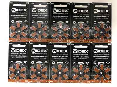 Widex hearing aid battery Size 312 (PR41)(10 Packet=60 Batteries) free ...