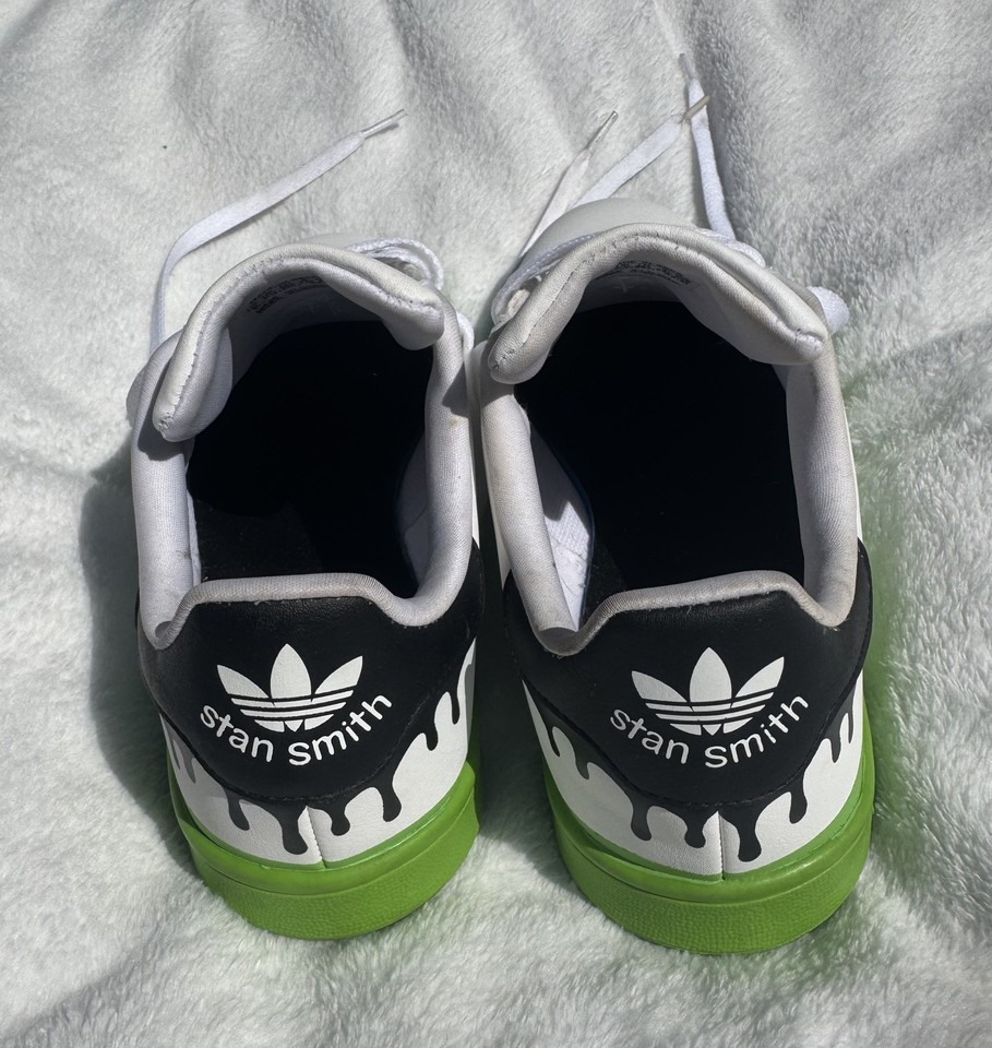 Adidas Stan Smith Y6/W8 J Paint Drip Shoes White Green Tennis Sneakers ...
