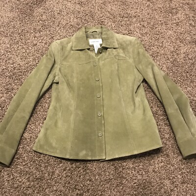 cherokee brand womens S button up leather jacket green lined Y2k | eBay
