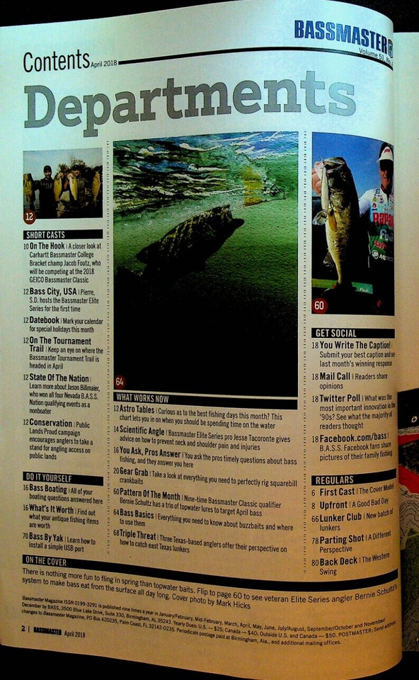 Bassmaster Magazine April 2018 Jacob Foutz Jason Billmaier Bernie ...