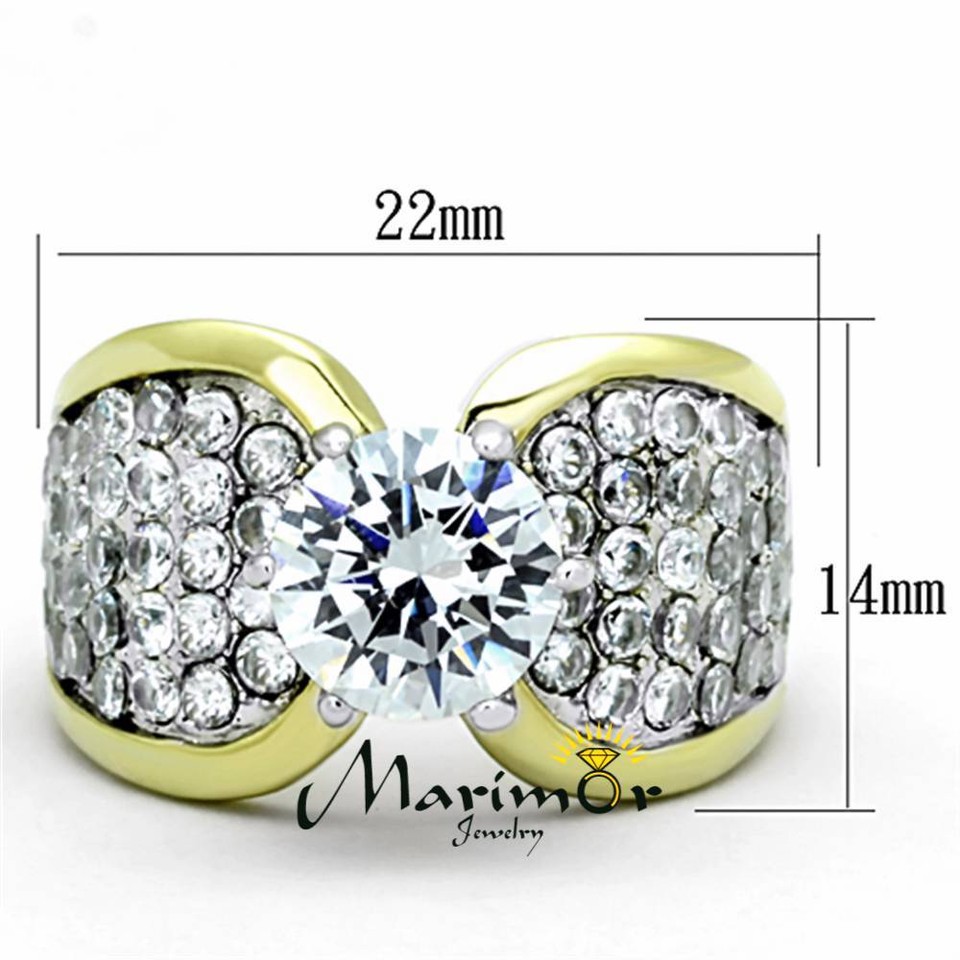 2.94 Ct Zirconia Stainless Steel Two Toned Ion Plated Engagement Ring ...