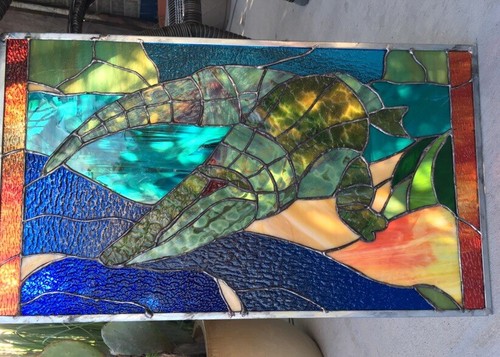 Stained Glass Panel Window Alligator Coastal Tropical Transom | eBay