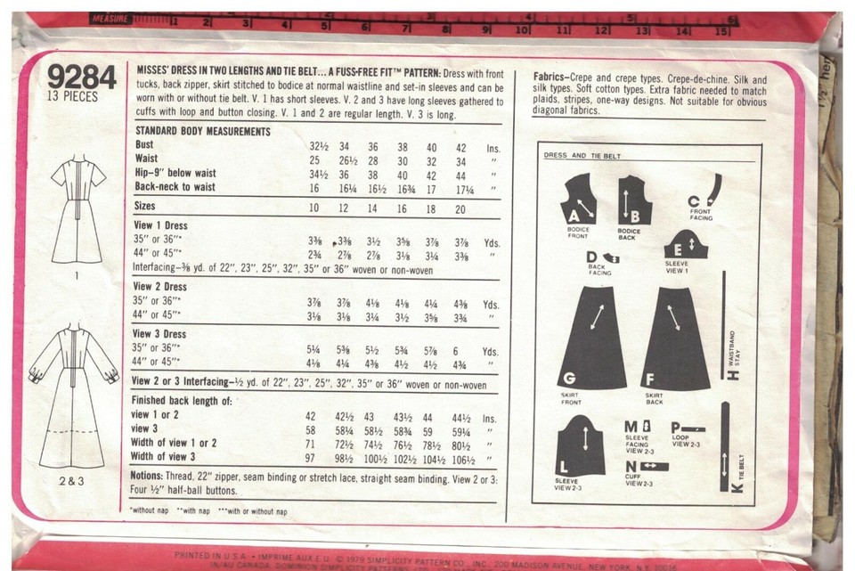 9284 Vintage Simplicity Sewing Pattern Misses Fuss Free Fit Dress Tie ...