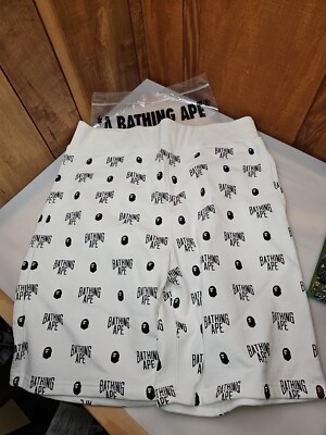 A BATHING APE BAPE MONOGRAM LOGO SWEATSHORTS SHORTS WHITE BLACK SZ XL ...