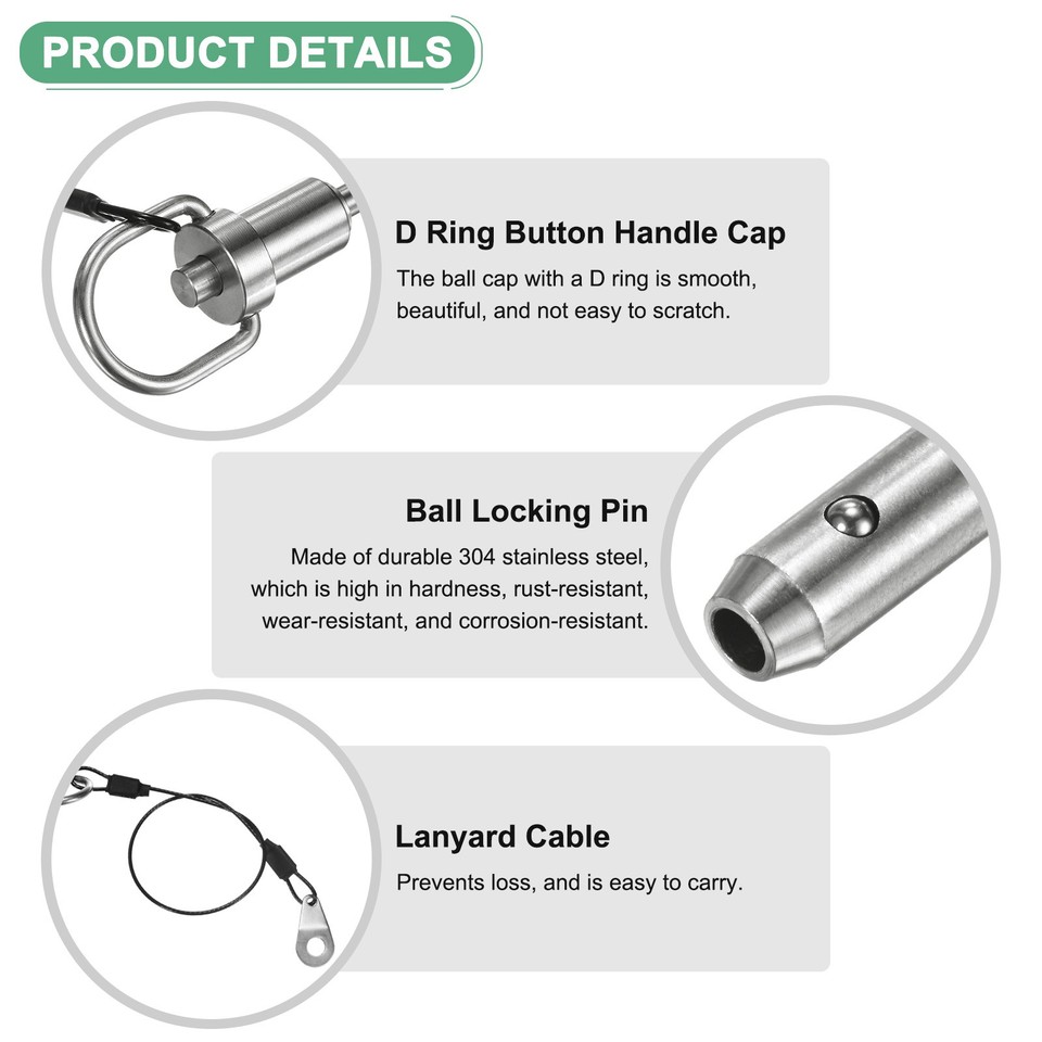 Ball Locking Pins 5mm Dia. 50mm Usage Length Ring Button Quick Release ...