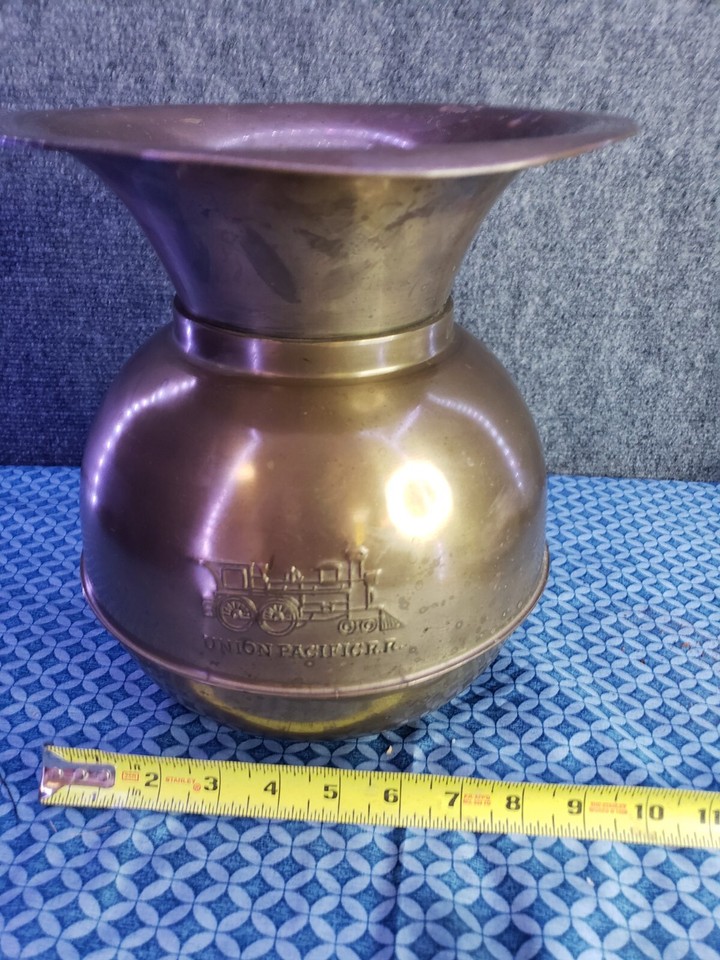 Vintage Union Pacific Railroad Brass Spittoon Embossed Front and Back ...