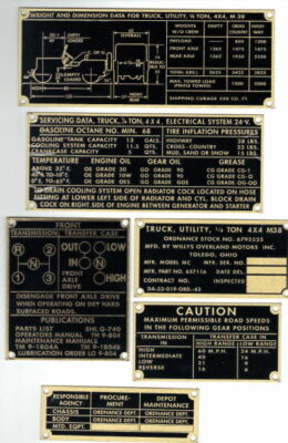 Vintage Willys Military Jeep M38 G740 Data Plate Set | eBay