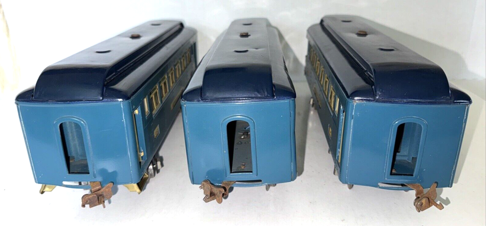 LIONEL PREWAR ST. GAUGE 309/310/312 2-TONE BLUE LIGHTED PASS. CARS ...