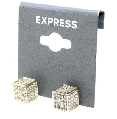 NEW EXPRESS EARRINGS SEMI PRECIOUS SQUARED DIAMOND STONES: SILVER | eBay