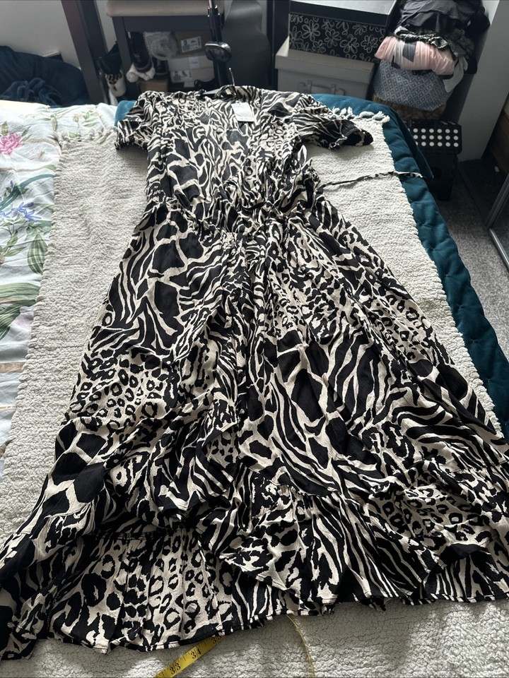 Next Lipsy Animal Print Ruffle Hem Wrap Over Shirt Sleeve Maxi Dress ...
