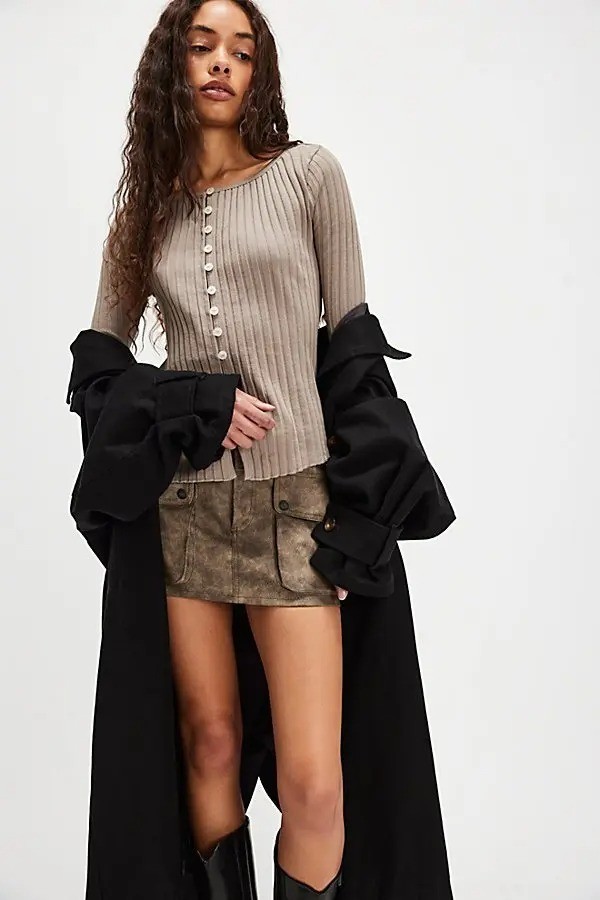 Free People Tilly Long-Sleeve Cardi Blouse Top Knit Ribbed Button Down XL 280562 | eBay