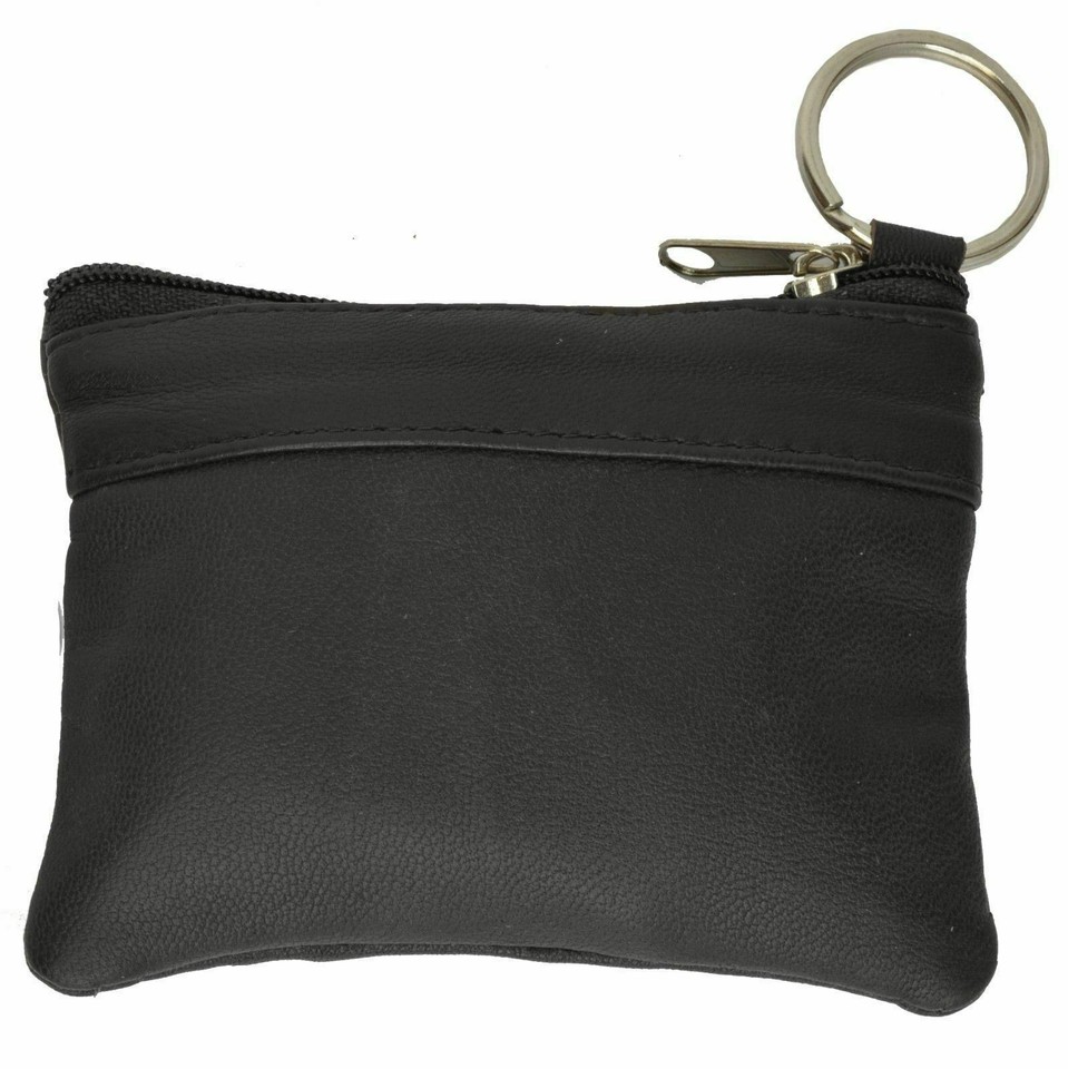 Black Soft Men Women Card Coin Key holder ZIP Genuine Leather Wallet ...