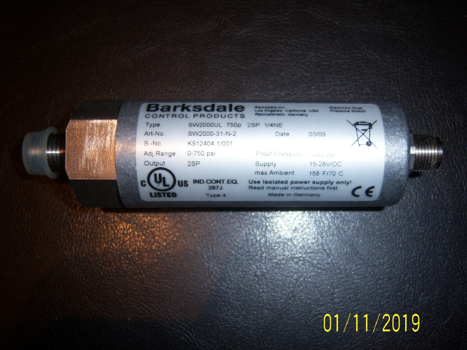 Barksdale Solid State Pressure Switch , Explosion Proof 0-750 PSI 1/4 ...