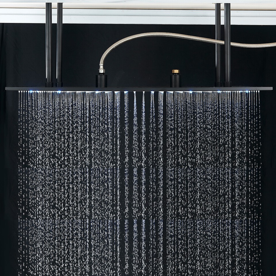 LED Rainfall Large Shower Head High Pressure Ceiling Mounted Overhead ...