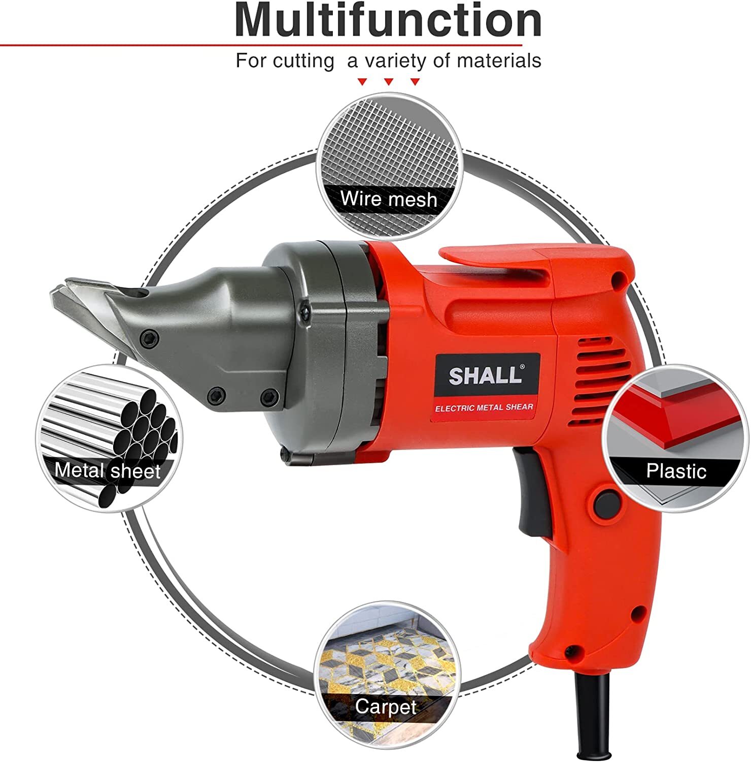 SHALL Electric Metal Shear,4.0-Amp Corded Sheet Metal Cutter,360 Swivel ...