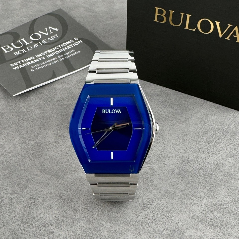 Bulova Men's Gemini Stainless Steel blue Dial 40mm Watch 96A258 | eBay