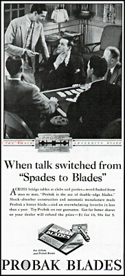 1931 Men playing bridge Probak razor blades vintage photo print ad ...