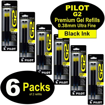 Pilot 77287 G2 Refills, 0.38mm Ultra Fine, Black Gel Ink 6 Packs of 2 ...