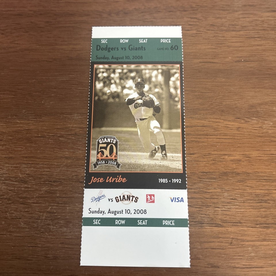 2008 LA Dodgers at San Francisco Giants Ticket Giants Walkoff Kemp 3H ...