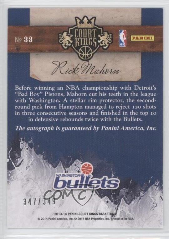 2013-14 Panini Court Kings Auto 347/349 Rick Mahorn #33 Auto 0o9 | eBay