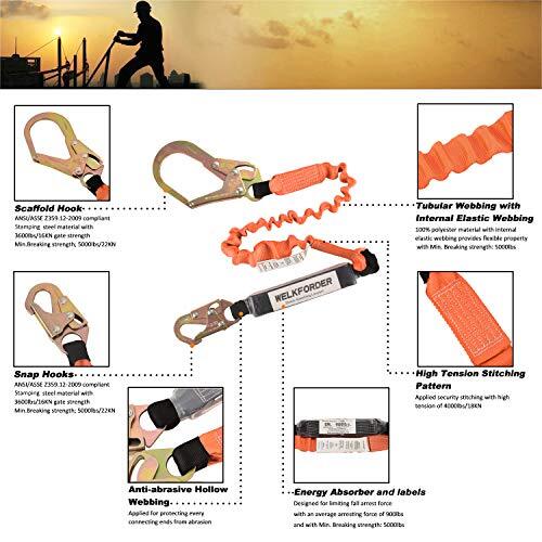 Single Leg 6-Foot Fall Protection for Construction Shock Absorber ...