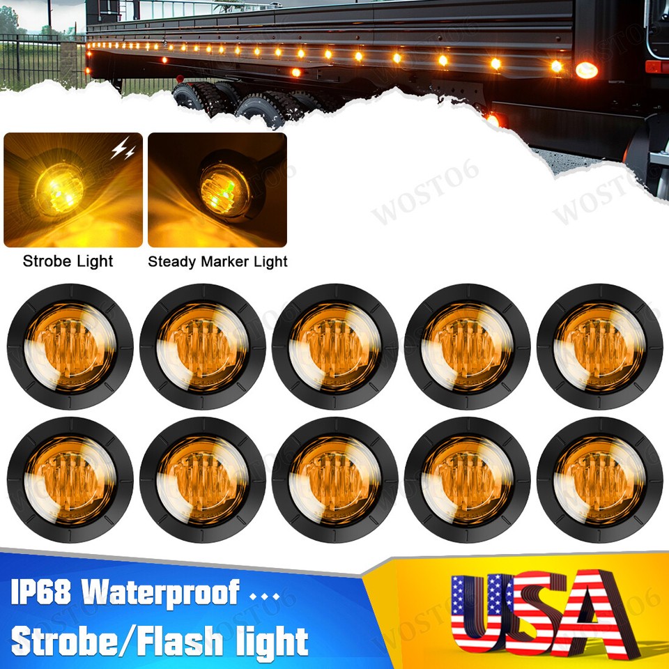 3/4"Marker Lights LED Strobe Truck Trailer Round Side Flash Bullet ...