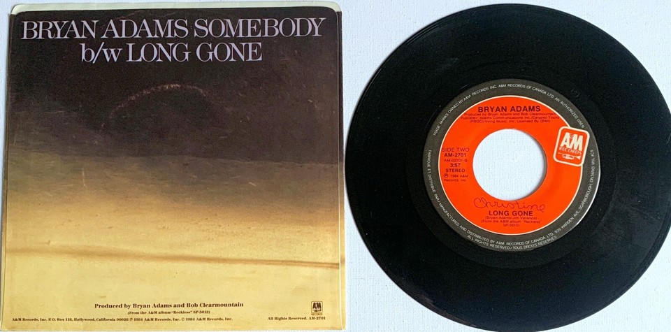 BRYAN ADAMS-SOMEBODY-7" VINYL PICTURE SLEEVE-(Pop Rock) | eBay