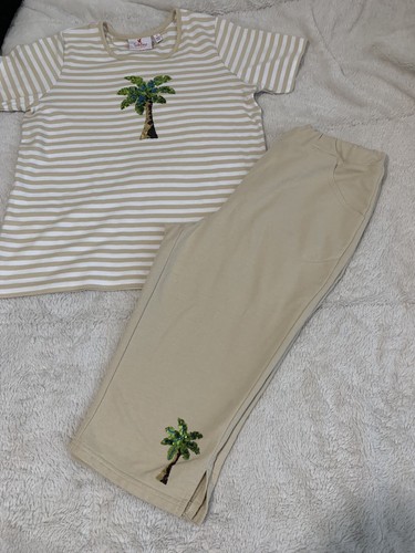 QUACKER FACTORY S Summer Palm Tree Striped Sequin T-Shirt And Capri ...