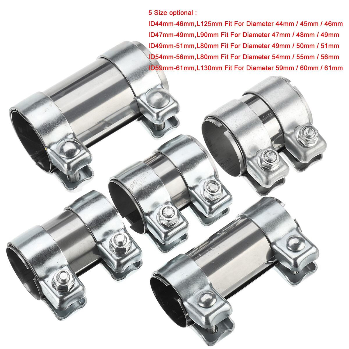 Stainless Sleeve Exhaust Pipe Clamp-On Connector Tube Adapter Joiner ...