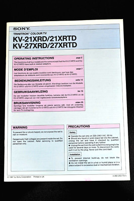 Sony TV Gerät KV-21XRD/21XRTD + KV-27XRD Original Bedienungsanleitung ...