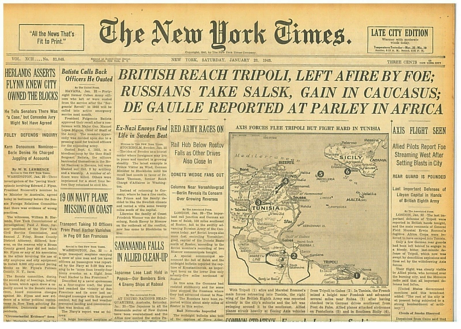 Russian Take Salsk Rostov Rommel Retreats Tripoli Montgomery January 23 ...