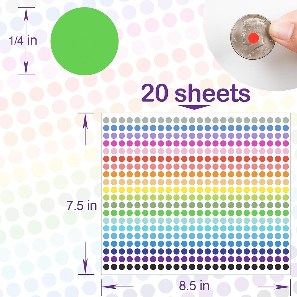 10000 PCS Small Dot Stickers 1/4" Round Color Coding Labels Circle Dot ...