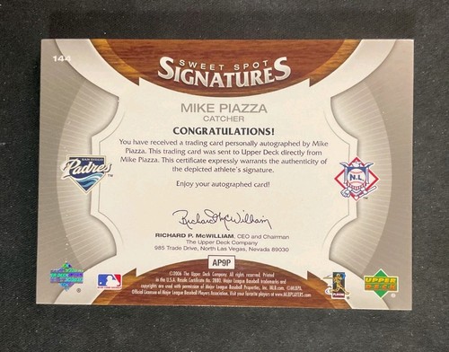 Mike Piazza Auto /50 2006 Sweet Spot Red Blue Stitches Mets Padres ...