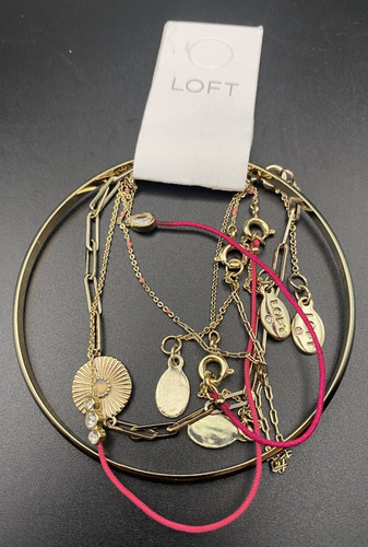NWT Loft Bracelets Set 5 Hot Pink Gold Tone Adjustable Rhinestones ...