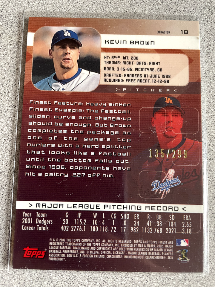 2002 Topps Finest Kevin Brown X-Fractor Card /299 Los Angeles Dodgers ...