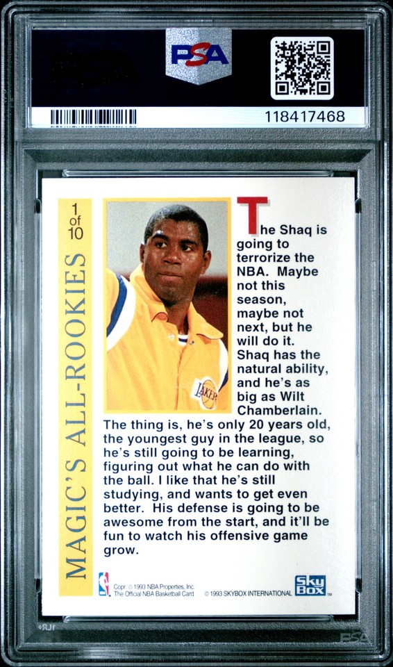 1992 HOOPS MAGIC'S ALL-ROOKIES #1 SHAQUILLE O'NEAL ROOKIE RC PSA 10 | eBay