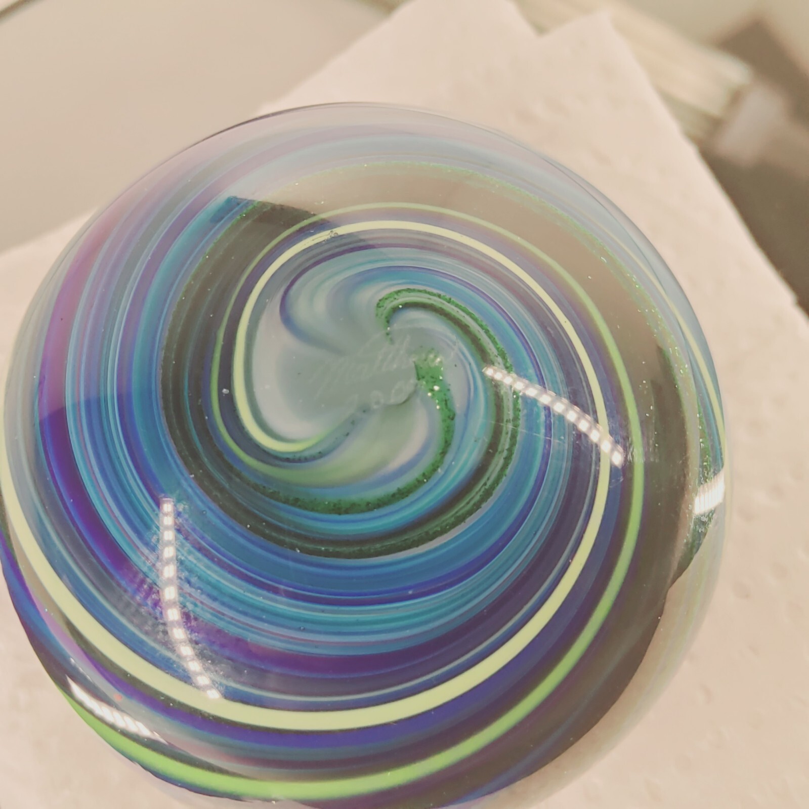 Mark Matthews Glass Marble 1.625 Signed 2009 Blueberry Swirl Green ...