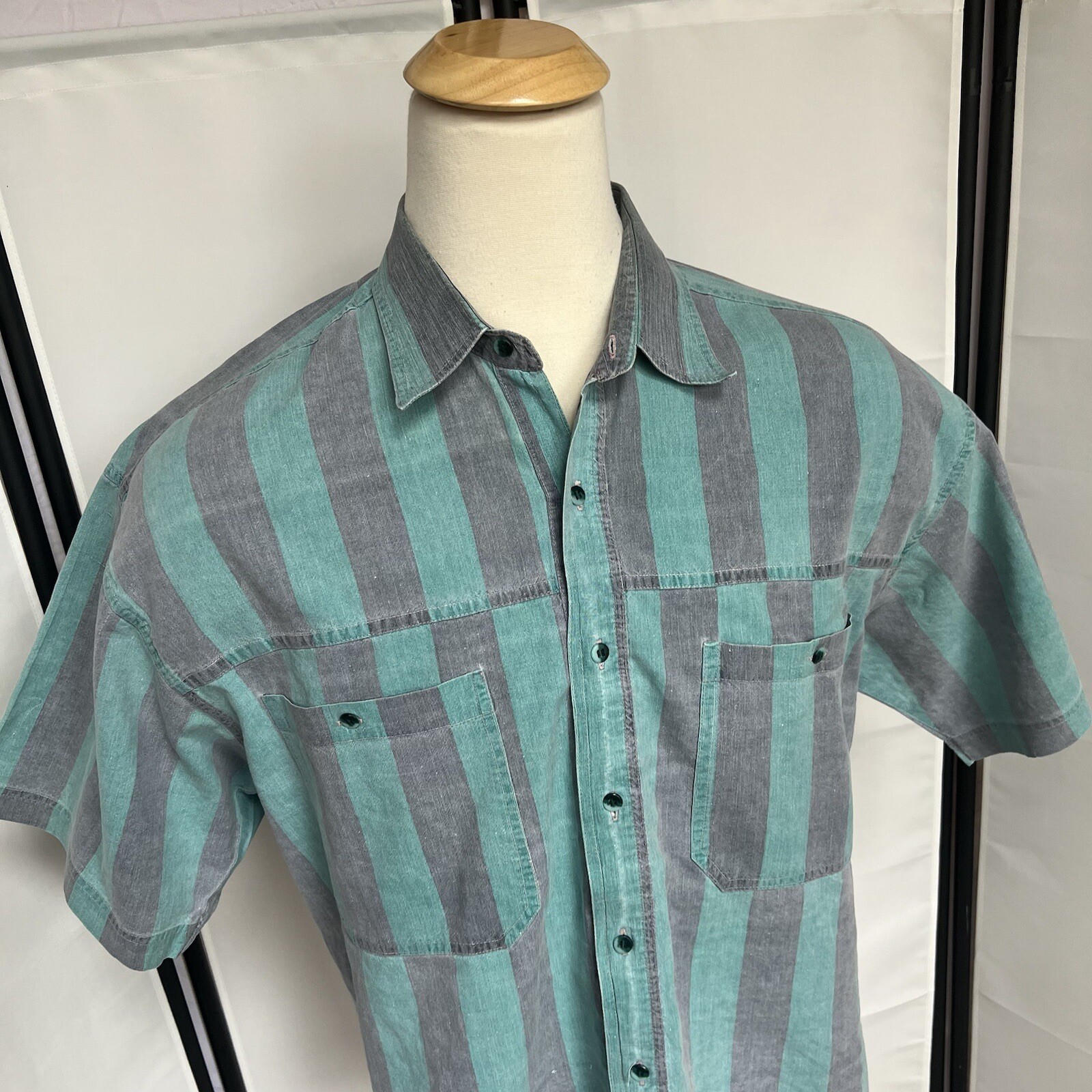 Sergio Valente Mens XL Vintage Short Sleeve Button Up Shirt Green ...