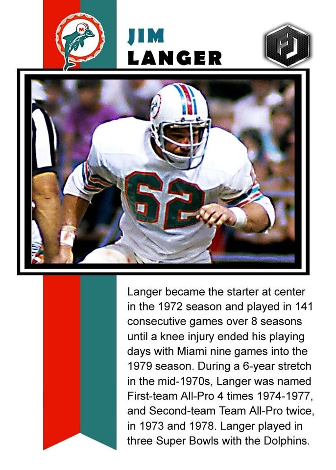 ACEO JIM LANGER MIAMI DOLPHINS CUSTOM HAND MADE ART CARD | eBay