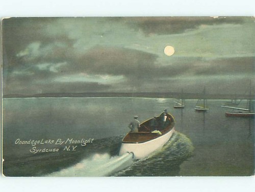 Divided-back EARLY MOTORBOAT ON THE LAKE Syracuse New York NY 7/8 ...