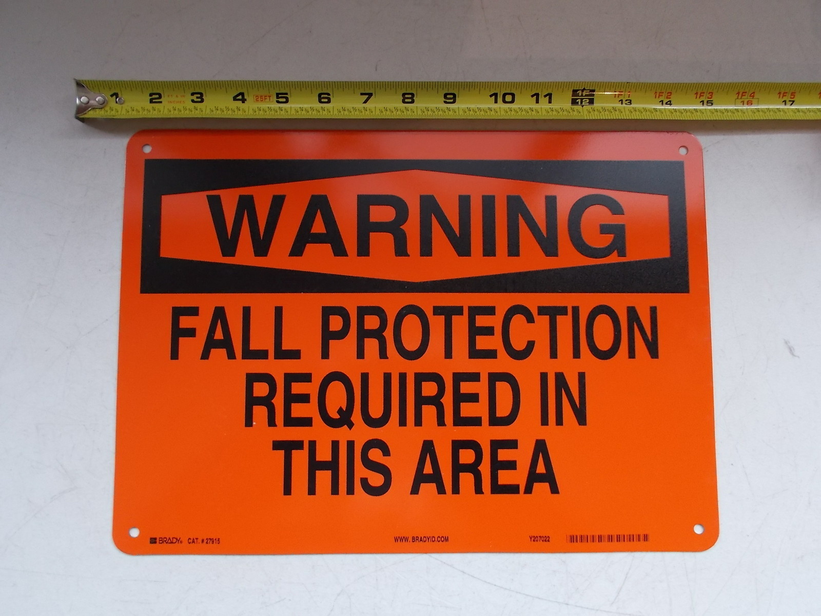 NEW Brady 27915 "Warning Fall Protection" Metal Safety Sign 10" x 14 ...