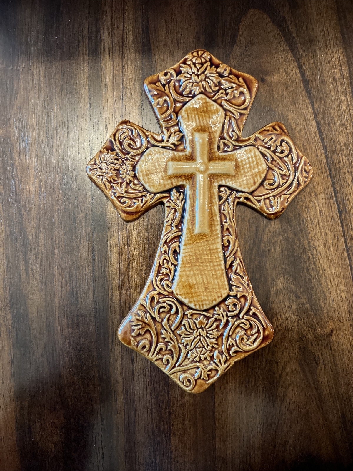 Small Ceramic Cross decorative Wall hanging, 8 1/2” Tall And 6” Across ...