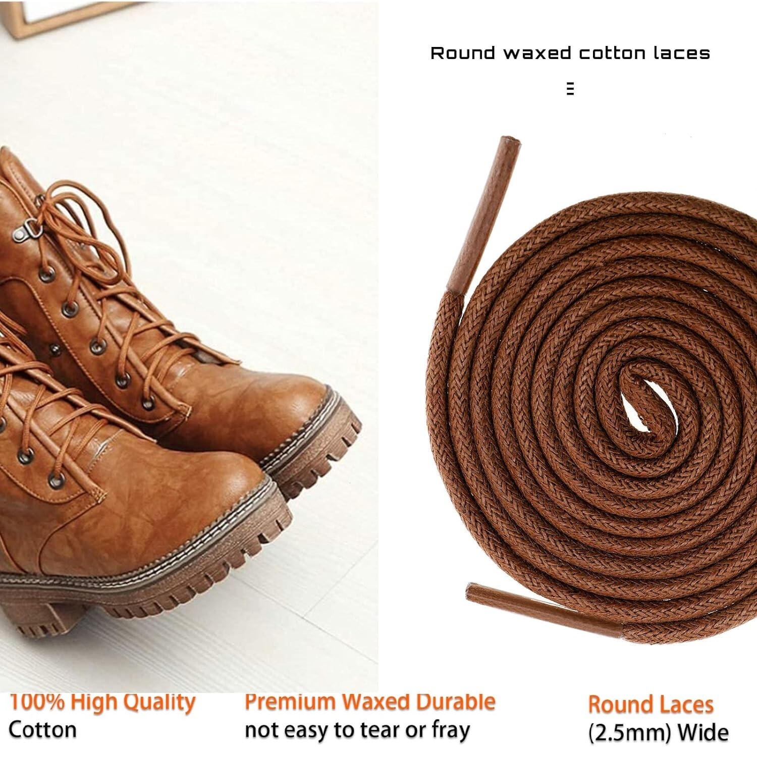 Premium Cotton Wax Shoelaces Round Waxed Laces Boot Laces For Dress ...